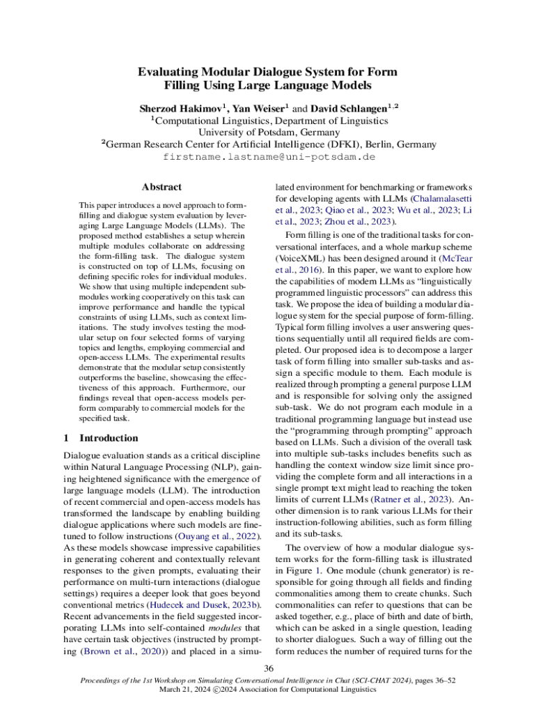 Fillable Online Evaluating Modular Dialogue System for Form Filling Using ... Fax Email Print ...