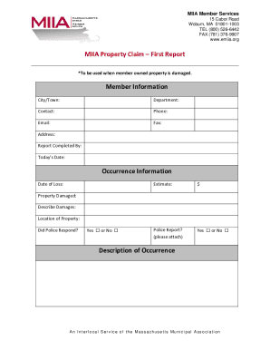 Fillable Online MIIA First Report - Property Claim - Fillable Form Fax ...
