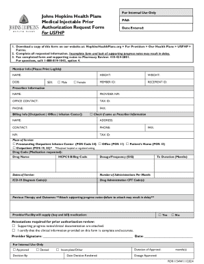 Fillable Online Prior Authorization Tool - Johns Hopkins Health Plans Fax Email Print - pdfFiller