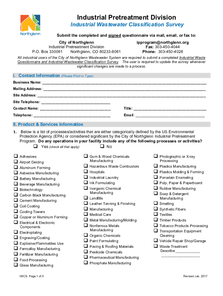 Fillable Online Pretreatment Program - Industrial User Survey Guidance ...