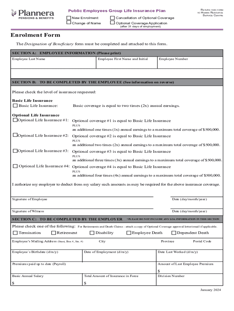 Fillable Online Optional Life Insurance Enrollment Form Fax Email Print - pdfFiller