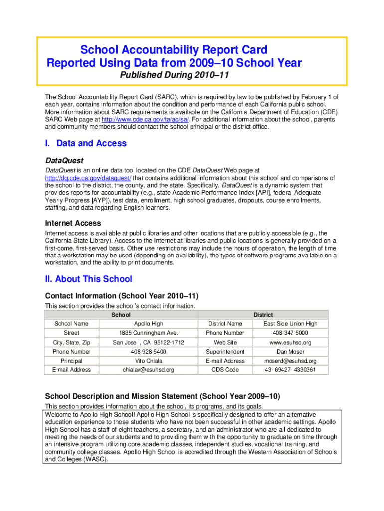 Fillable Online 2009-10 SARC Template in Word - School Accountability ...