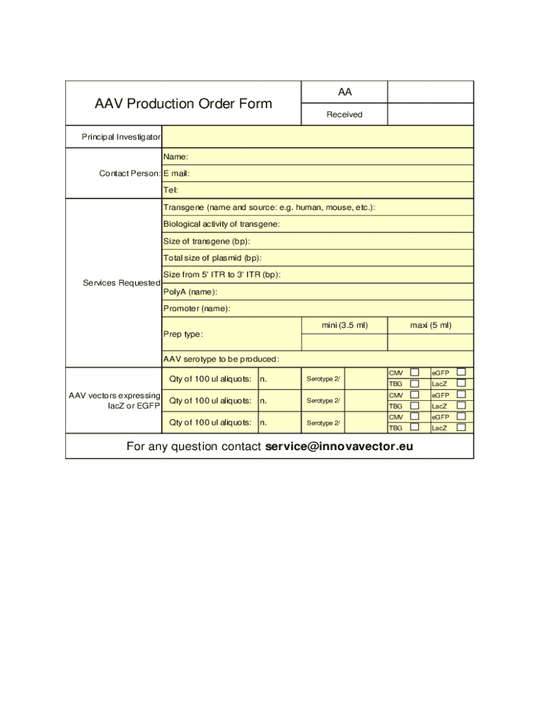 Fillable Online AAV Production Order Form Innovavector Fax Email Print ...