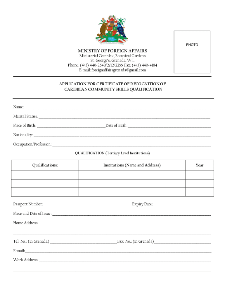 Fillable Online CARICOM Skills CertificateDepartment of LabourGrenada ...