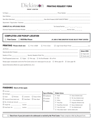 Fillable Online PRINTING REQUEST FORM COMPLETED JOB PICKUP ... Fax ...