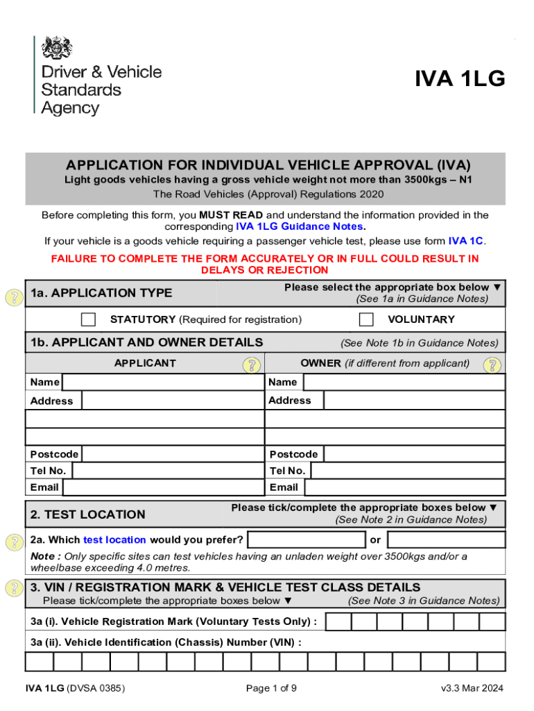 Fillable Online Fillable Online IVA application form: vans and light ...