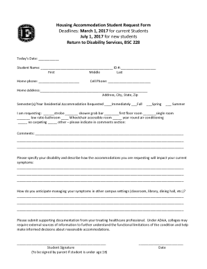 Fillable Online Housing Accommodation Student Request Form Fax Email ...
