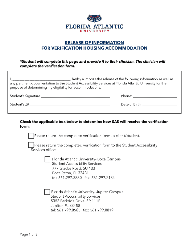 Fillable Online Authorization for Housing Accommodation Verification Fax Email Print - pdfFiller