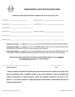 Fillable Online bereavement leave notification form Fax Email Print ...