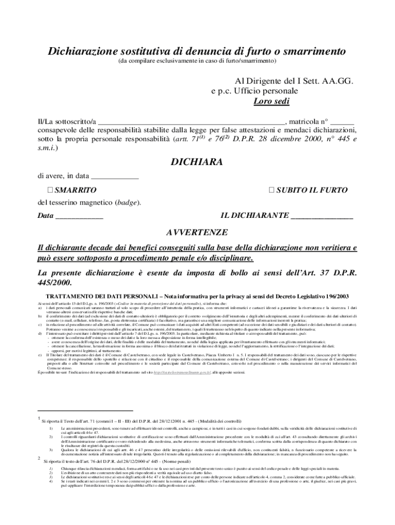 Modello Esempio Di Un Denuncia Smarimento Bancomat - Compila online ...