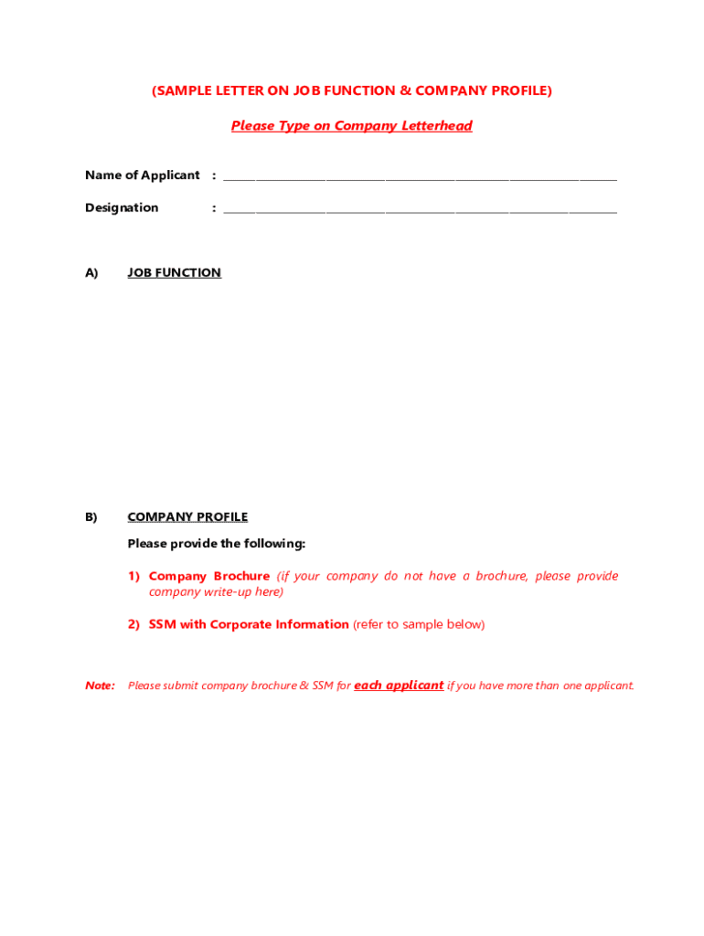 Fillable Online (SAMPLE LETTER ON JOB FUNCTION & COMPANY PROFILE) Fax ...