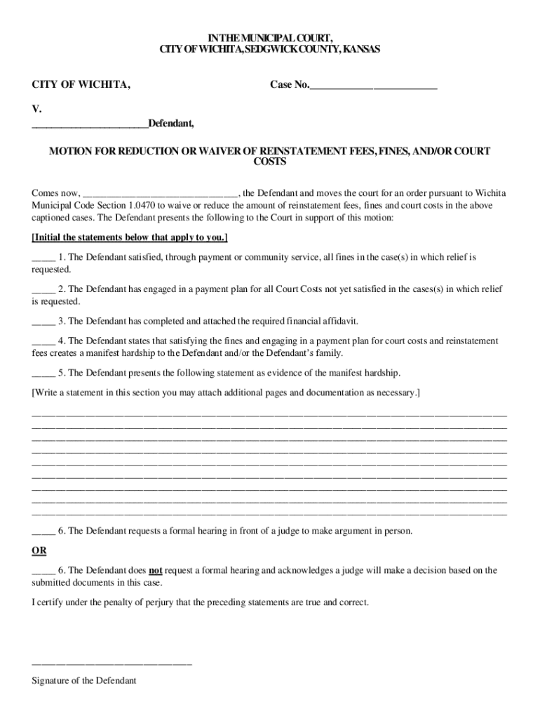 Fillable Online motion for reduction or waiver of reinstatement fees ...