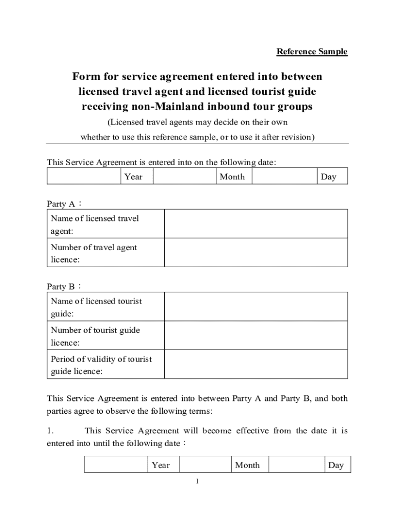 Fillable Online Form for service agreement entered into between licensed travel agent and ...
