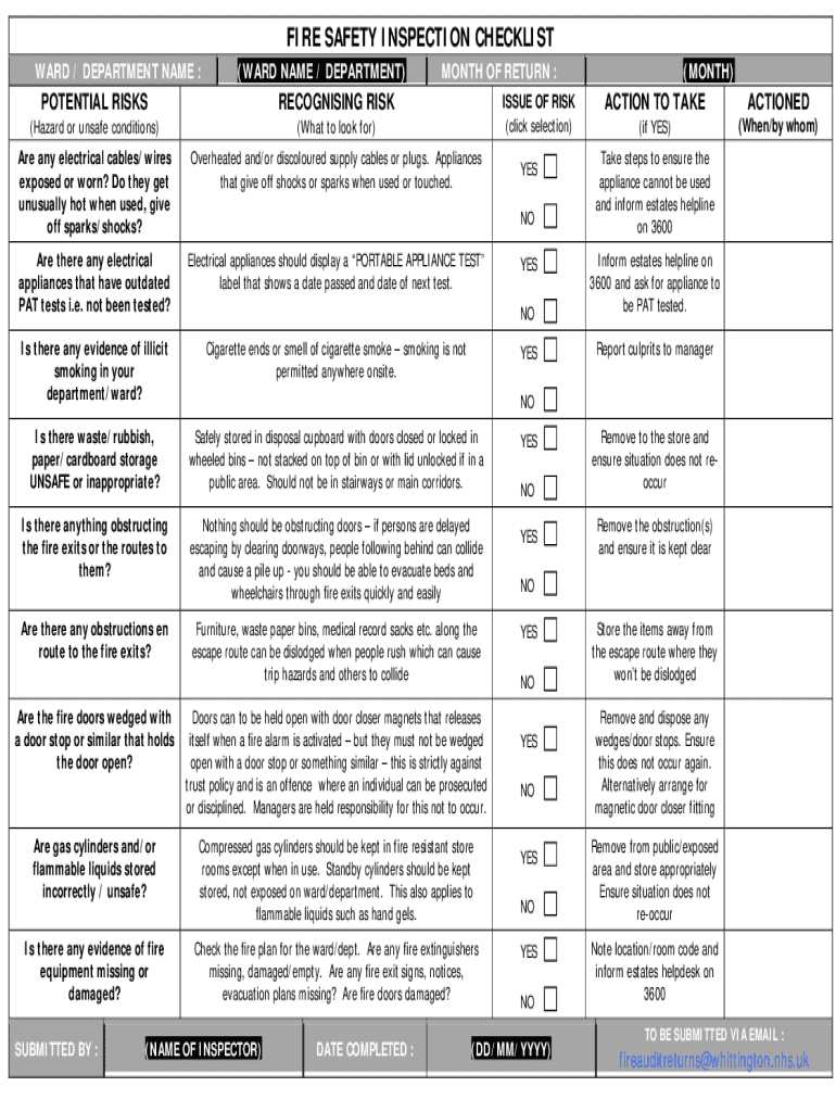 Fillable Online Fire Inspection ChecklistFree PDF Fax Email Print ...