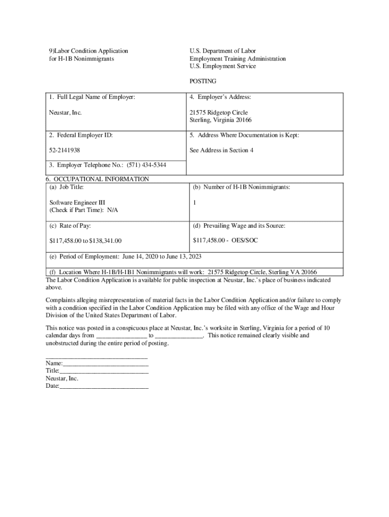 Fillable Online 9)Labor Condition Application for H-1B Nonimmigrants U ...