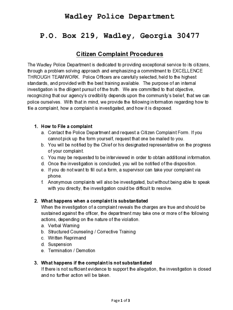 Fillable Online Citizen Complaint Procedures Form Fax Email Print ...
