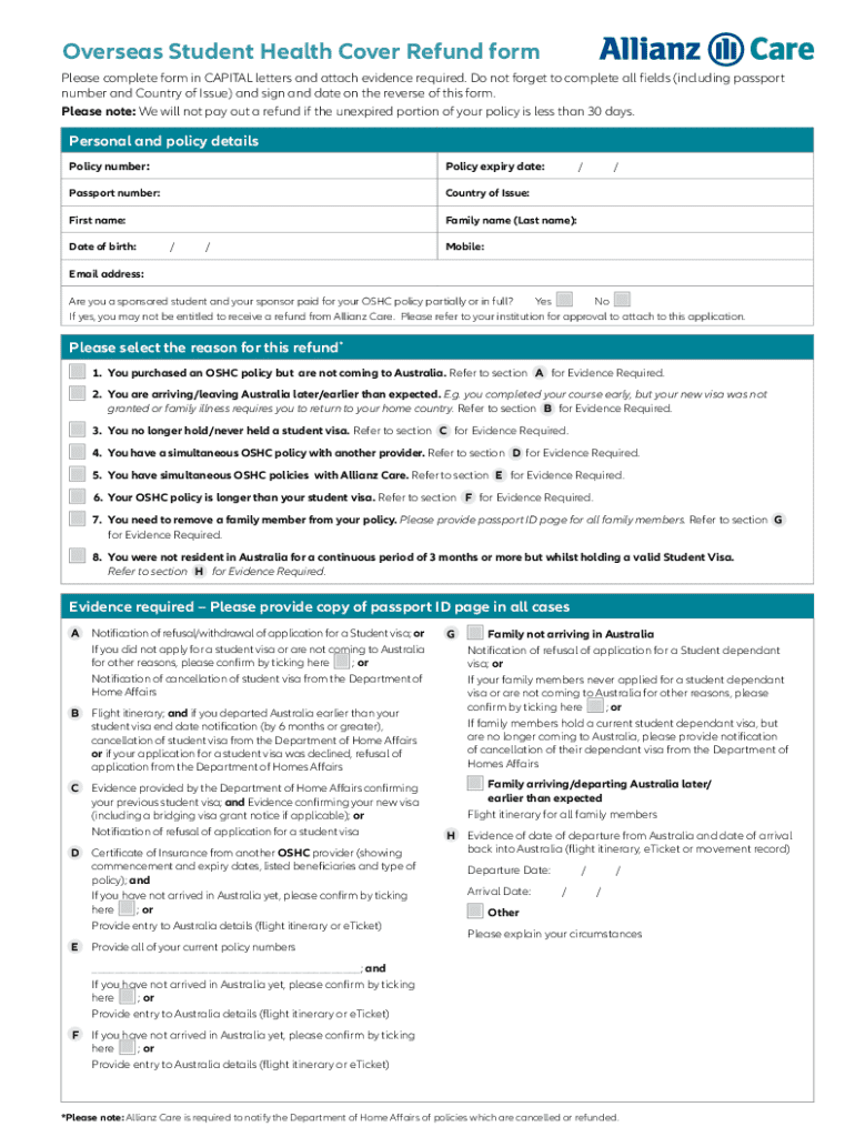 Fillable Online Fillable Online Overseas Student Health Cover Refund form Fax ... Fax Email ...