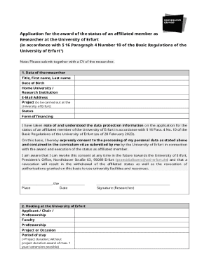 Fillable Online Application for the award of the status of an ...