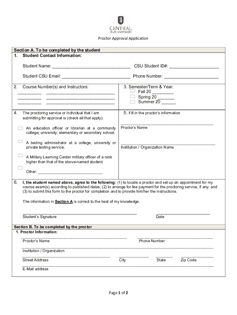 Fillable Online Page 1 of 2 Proctor Approval Application Section A. To be ... Fax Email Print ...