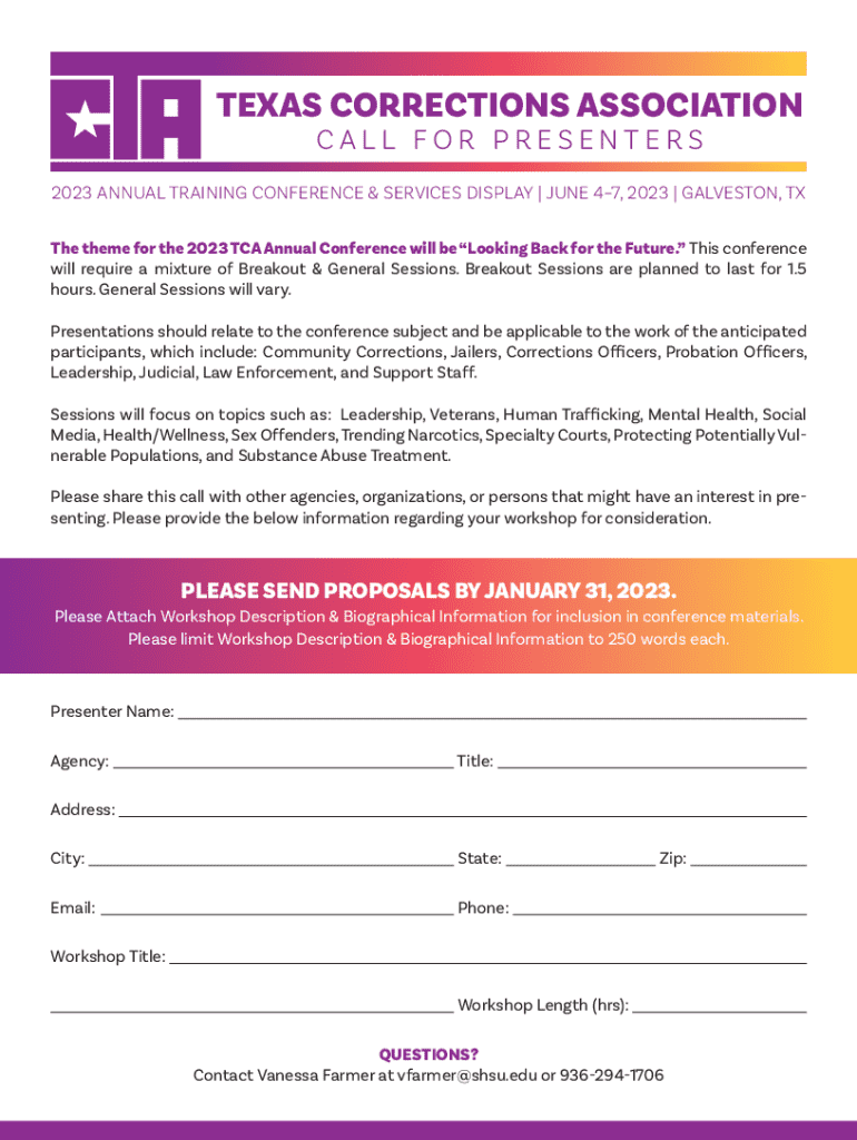 Fillable Online Texas Corrections Association (TCA) Annual Conference Fax Email Print - pdfFiller