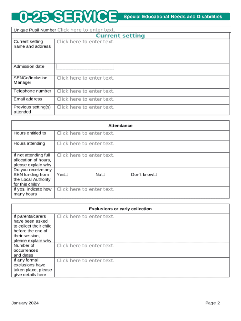 EHC Needs Assessment Application - Early Years (2024) Doc Template ...