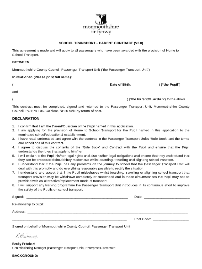 school transport agreement between parents and driver Doc Template ...
