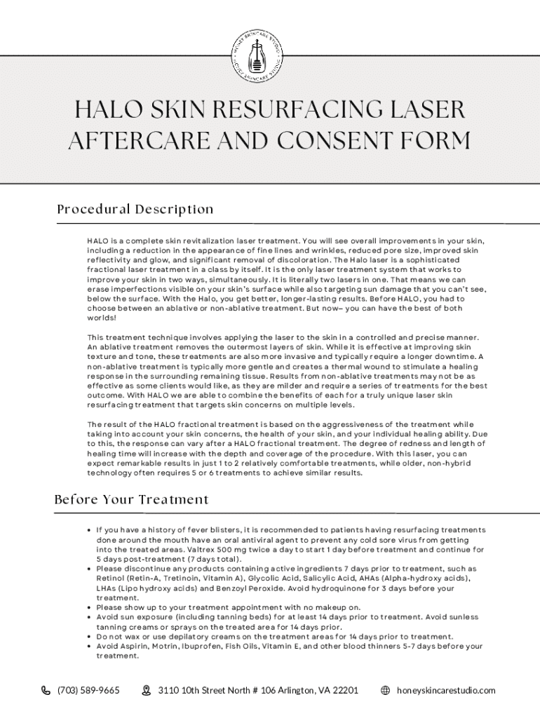 Fillable Online HALO Skin Resurfacing Laser Aftercare and Consent Form ...