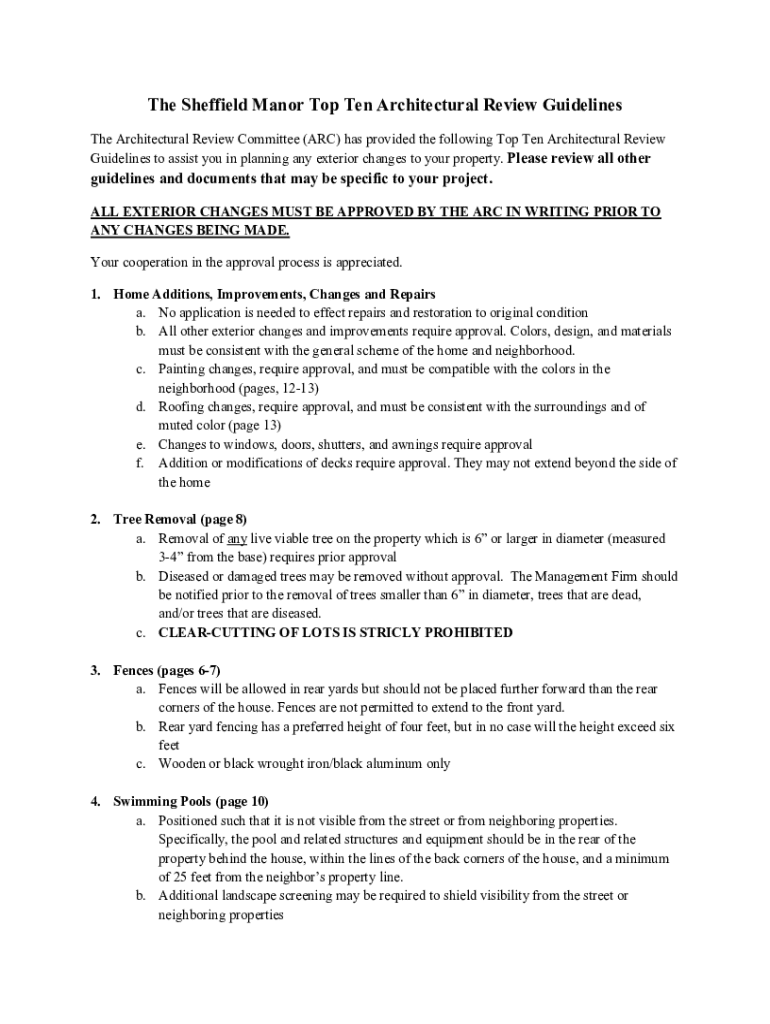 Fillable Online The Sheffield Manor Top Ten Architectural Review Guidelines Fax Email Print ...