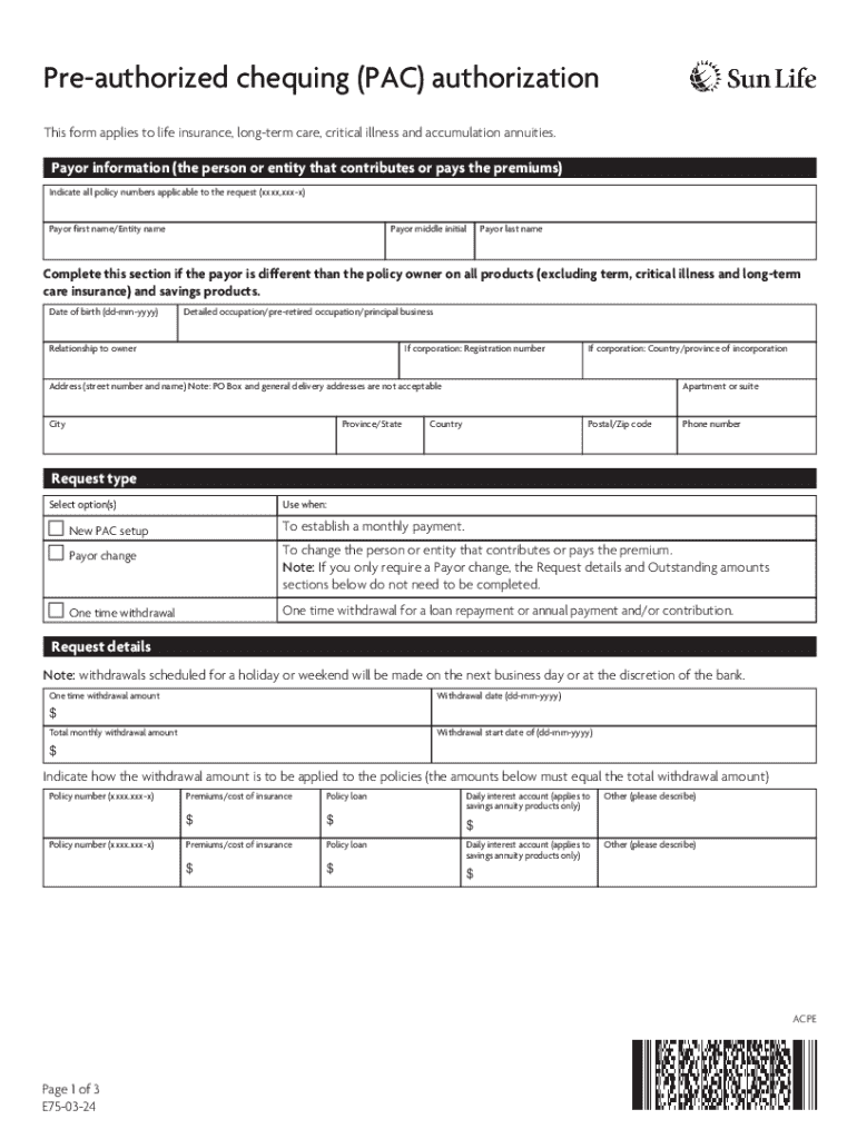 Fillable Online Pre-authorized chequing (PAC) authorizationDarling Financial Fax Email Print ...