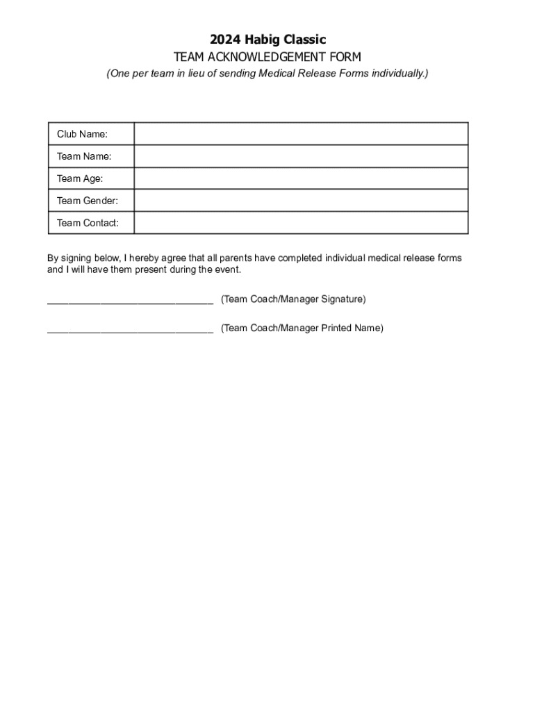 Fillable Online Team Acknowledgement Form Fax Email Print - pdfFiller