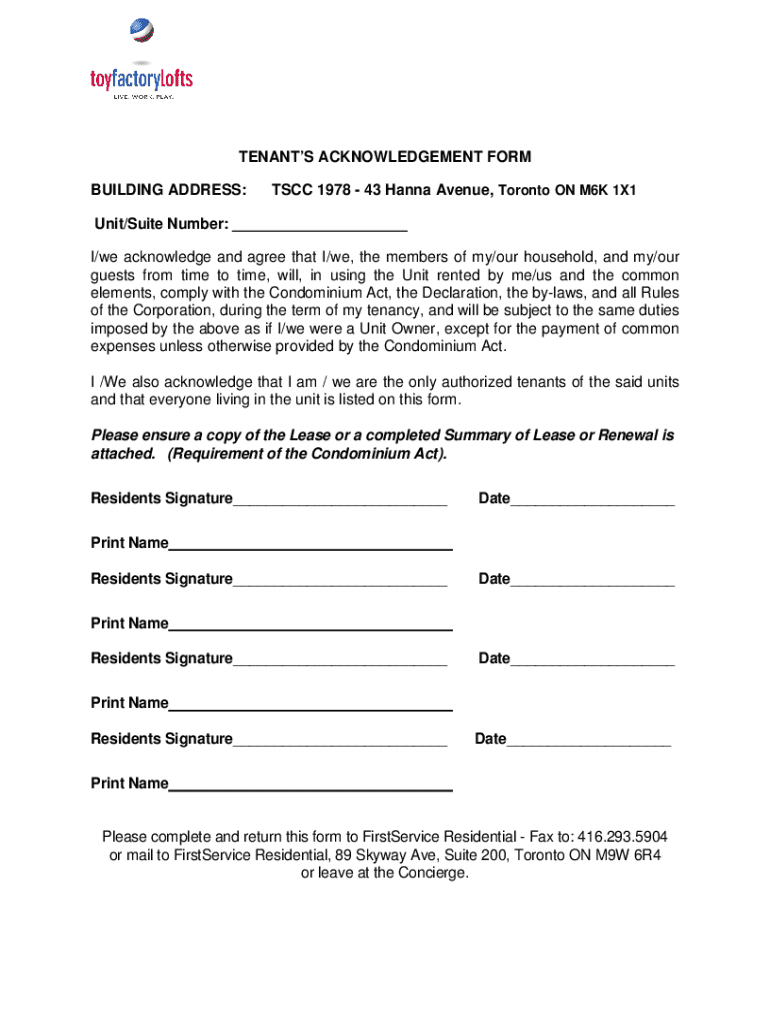 Fillable Online What is a tenant acknowledgement form? Fax Email Print ...