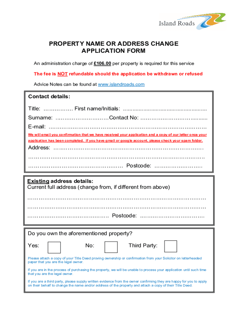 Fillable Online APPLICATION FORM SNN0224 - Property Name or Address Change Fax Email Print ...