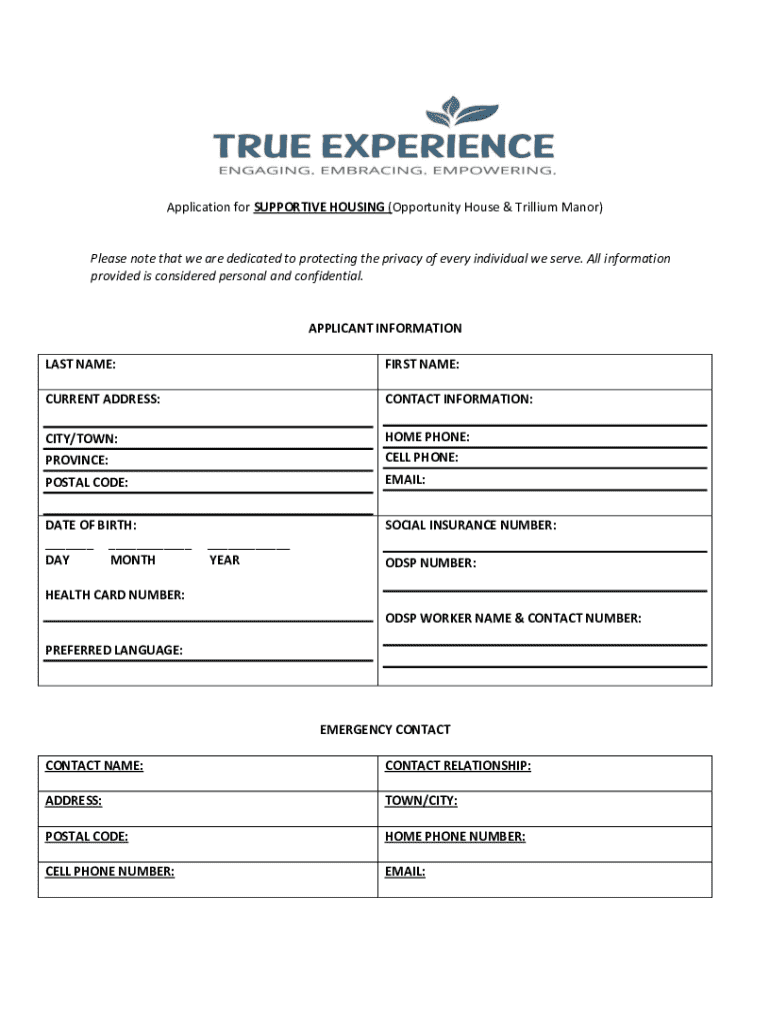 Fillable Online Application for SUPPORTIVE HOUSING (Opportunity ... Fax ...