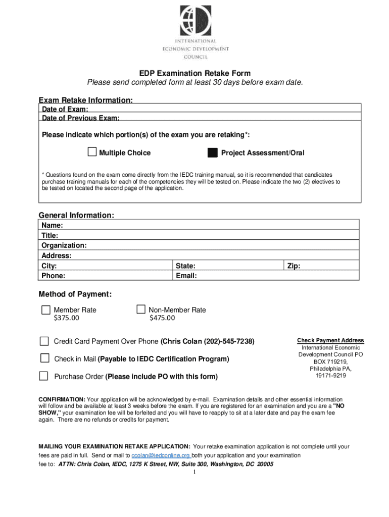 Fillable Online EDP Examination Retake Form Please send completed ...