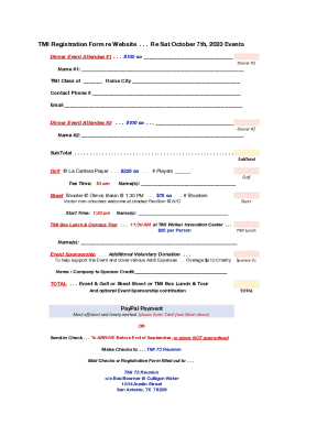 Fillable Online TMI 73 Reunion - Registration Form re RWB DRAFT 7-6 ...