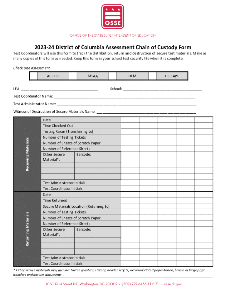Fillable Online osse dc 2021-22 Test Security and Incident Formsosse ...