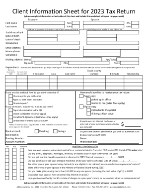 Fillable Online Client Information Sheet for 2023 Tax Return Fax Email ...