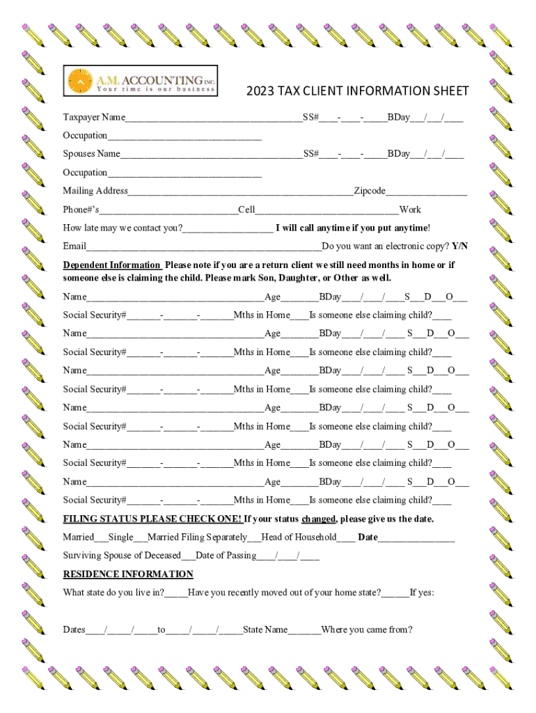 Fillable Online 2023 TAX CLIENT INFORMATION SHEET - AM Accounting, Inc ...