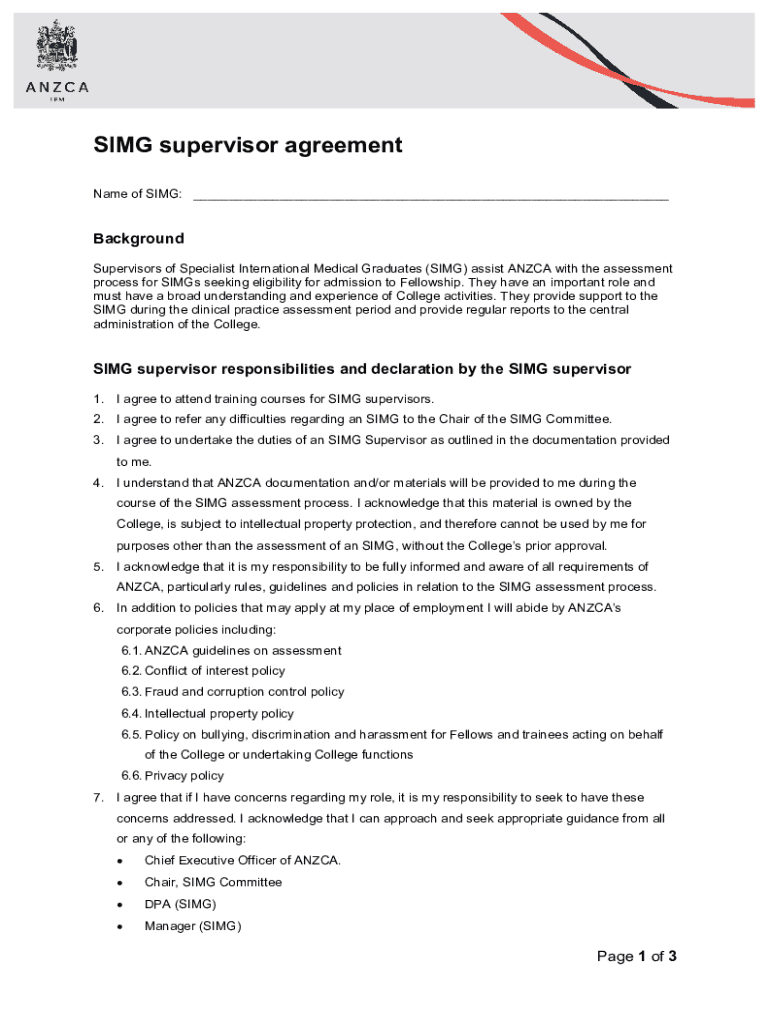 Fillable Online SIMG supervisor agreement Fax Email Print - pdfFiller