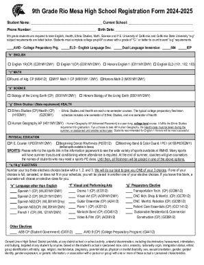 Fillable Online 9th Grade Rio Mesa High School Registration Form 2024 ...