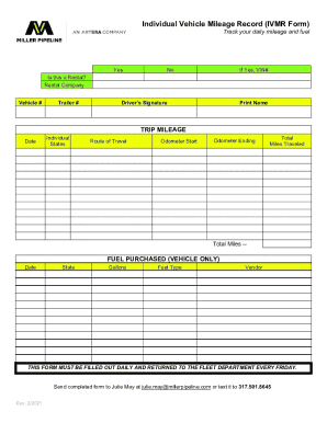 Fillable Online Individual Vehicle Mileage Record - Fillable Form-.pdf ...