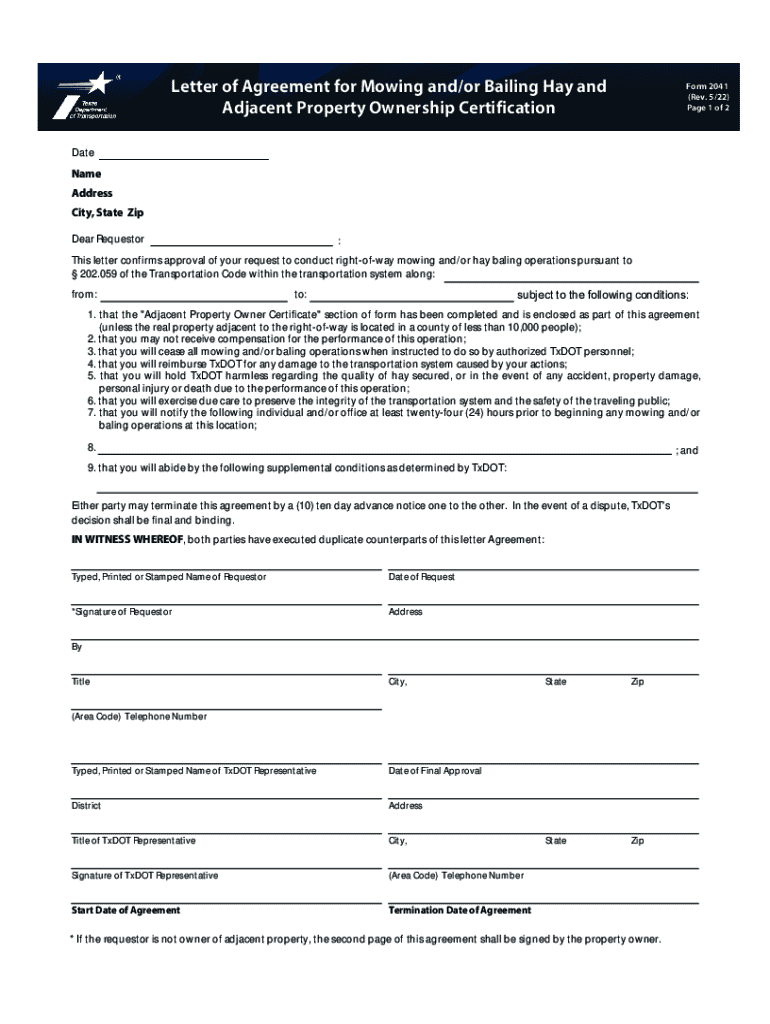 Fillable Online Form 2041 Agreement for Bailing Hay in ROW.pdf Fax ...