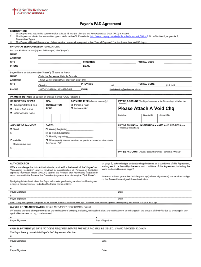 Fillable Online SAMPLE * - Payor's PAD Agreement Fax Email Print ...