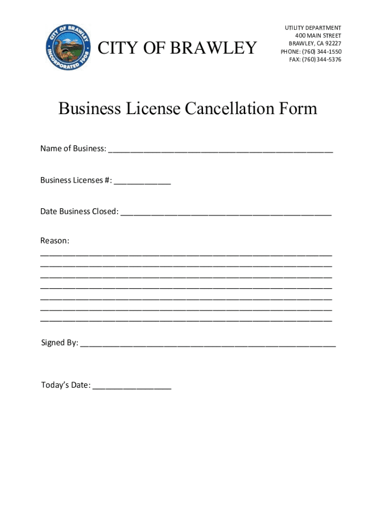 Fillable Online Business License Cancellation Form Fax Email Print ...