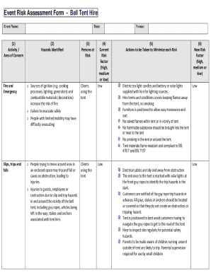 Fillable Online Event Risk Assessment Form - Bell Tent Hire Fax Email ...