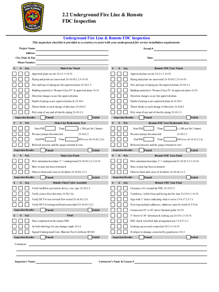 Fillable Online 2.2 Underground Fire Line & Remote FDC Inspection Fax ...
