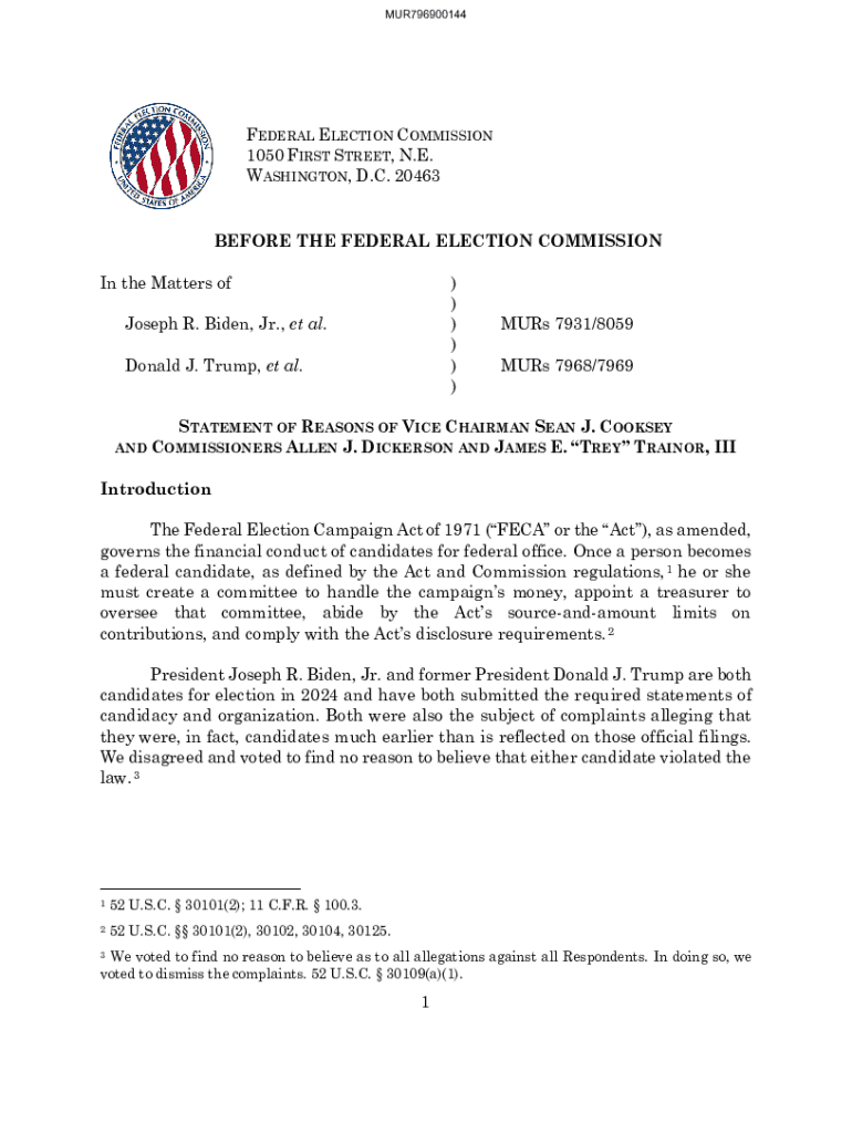 Fillable Online Statement of Reasons, MUR 7969 Fax Email Print - pdfFiller