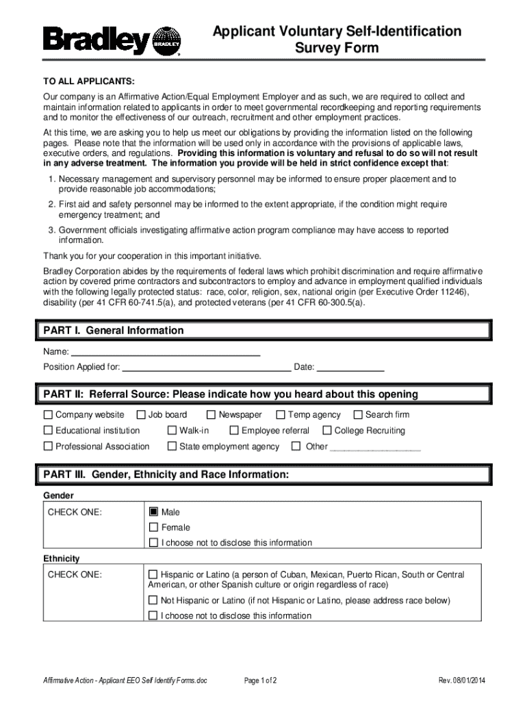 Fillable Online Affirmative Action - Applicant EEO Self Identify Forms ...