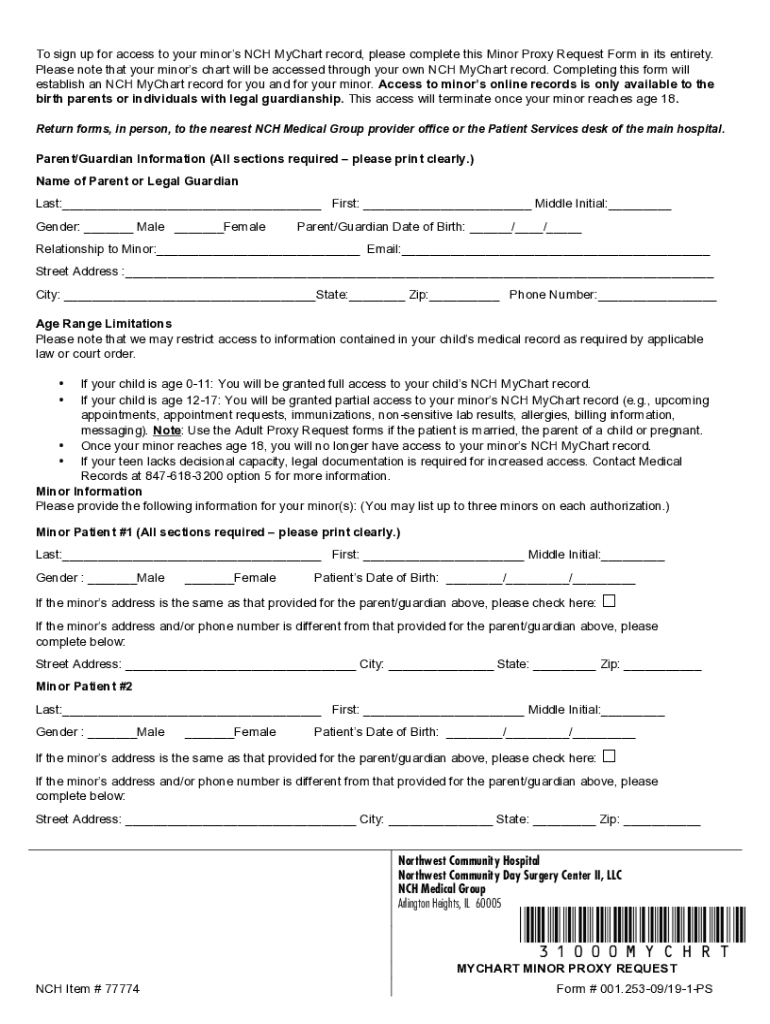 Fillable Online To sign up for access to your minors NCH MyChart record ...