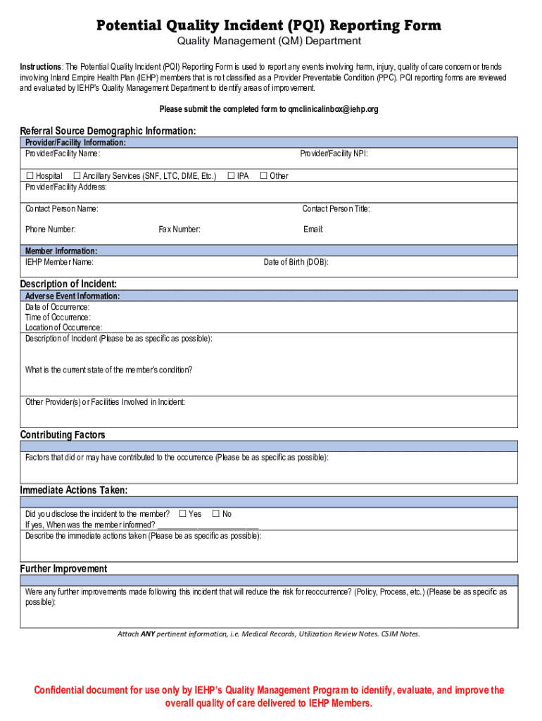 Fillable Online 20240301 - Potential Quality Incident (PQI) and ...